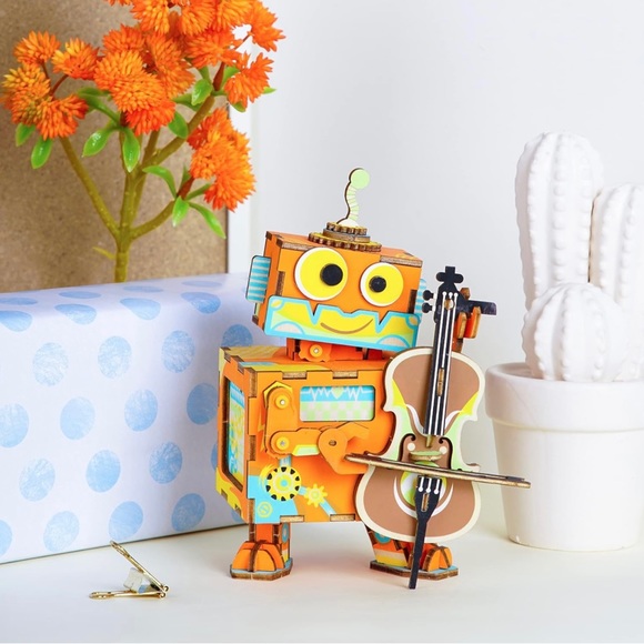 Toys | 3d Puzzle Diy Wooden Music Box Toy Robot Movable Puzzle Kit ...